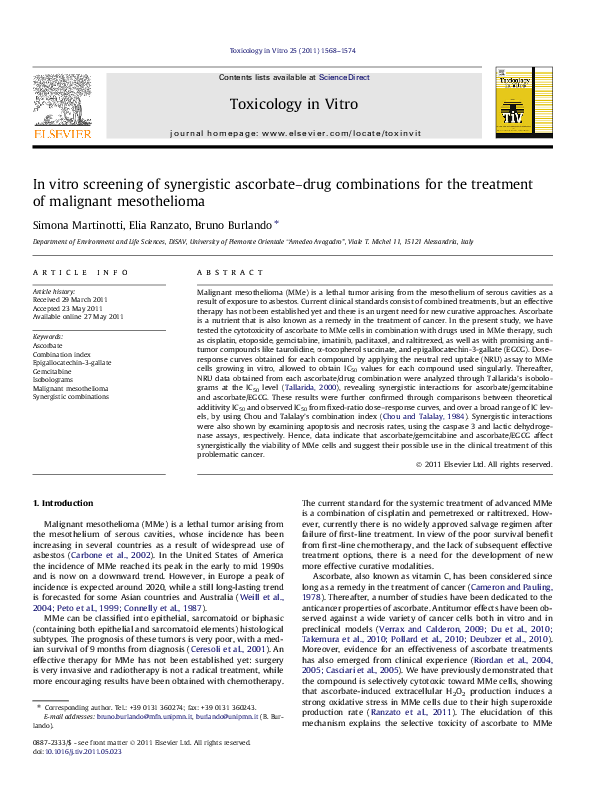 (PDF) In vitro screening of synergistic ascorbate–drug combinations for ...