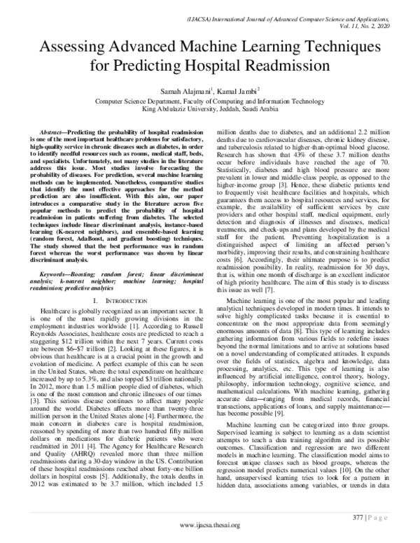 (PDF) Assessing Advanced Machine Learning Techniques for Predicting Hospital Readmission