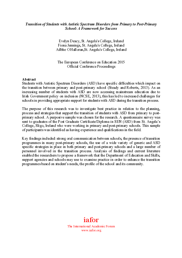 (PDF) Transition of students with autistic spectrum disorders from primary to post-primary ...