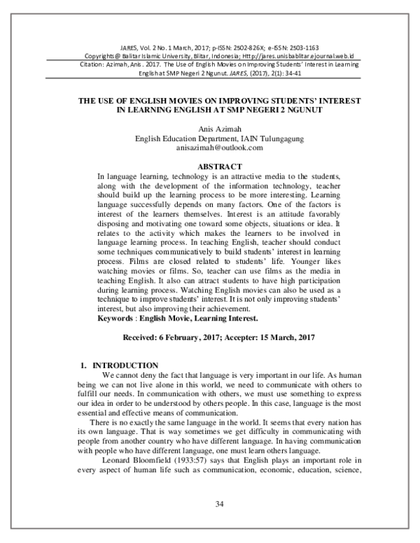 (PDF) The Use of English Movies on Improving Students’ Interest in ...