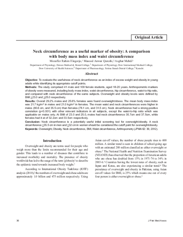 (PDF) Neck circumference as a useful marker of obesity: a comparison ...