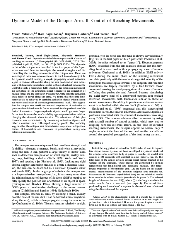 (PDF) Dynamic Model of the Octopus Arm. II. Control of Reaching Movements