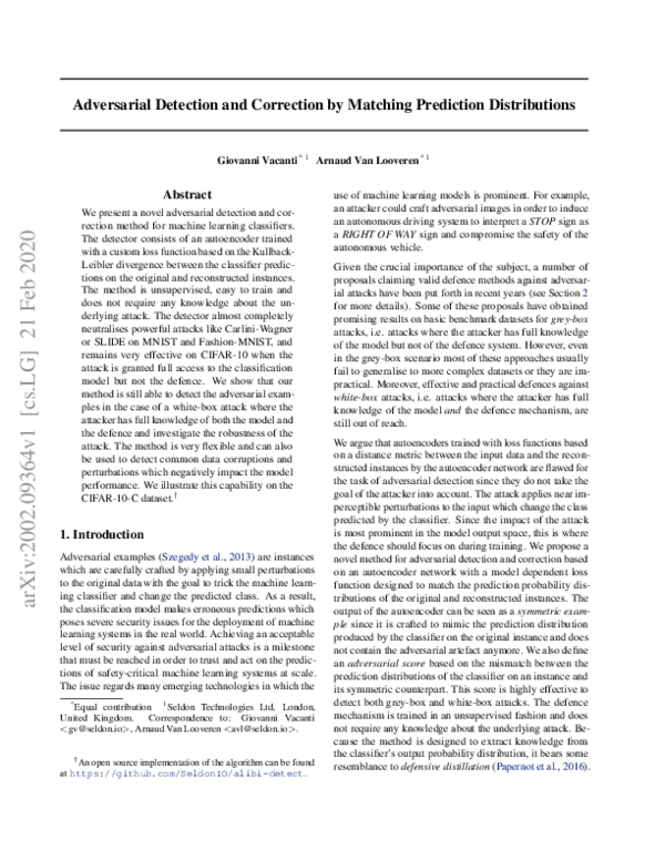 Pdf Adversarial Detection And Correction By Matching Prediction Distributions