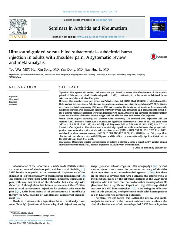 (PDF) Ultrasound-guided versus blind subacromial-subdeltoid bursa ...