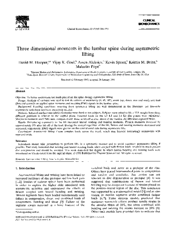 (PDF) Three dimensional moments in the lumbar spine during asymmetric ...