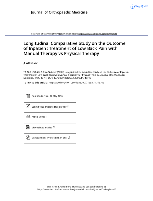 (PDF) Longitudinal Comparative Study on the Outcome of Inpatient Treatment of Low Back Pain with ...