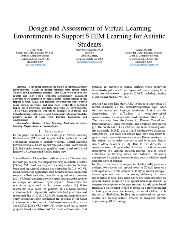 (PDF) Design and Assessment of Virtual Learning Environments to Support STEM Learning for ...