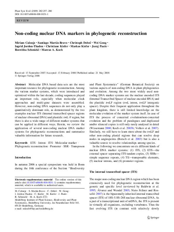 (PDF) Non-coding nuclear DNA markers in phylogenetic reconstruction
