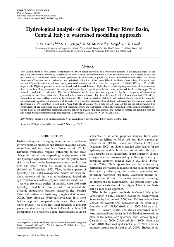 (PDF) Hydrological analysis of the Upper Tiber River Basin, Central ...