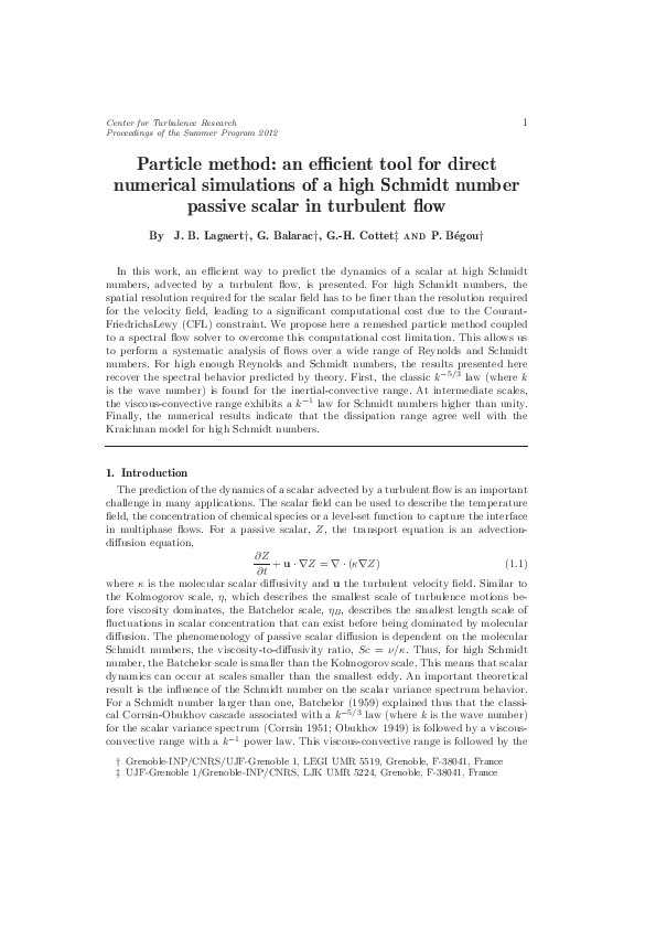 (PDF) Particle method: an efficient tool for direct numerical simulations of a high Schmidt ...