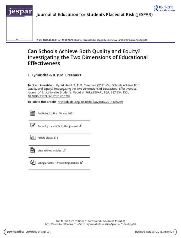 (PDF) Can Schools Achieve Both Quality and Equity? Investigating the Two Dimensions of ...