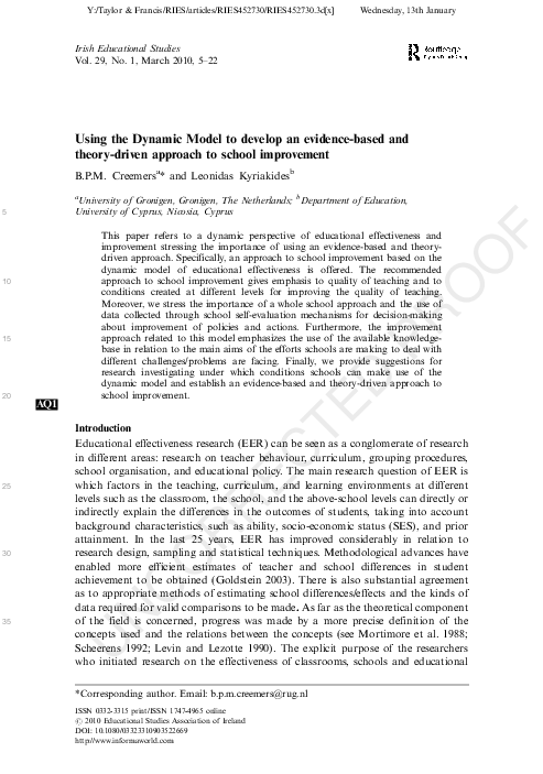 Pdf Using The Dynamic Model To Develop An Evidence Based And Theory