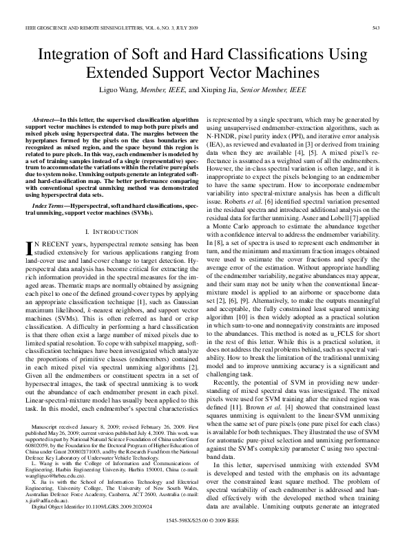 (PDF) Integration of Soft and Hard Classifications Using Extended Support Vector Machines