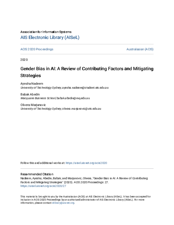 Pdf Gender Bias In Ai A Review Of Contributing Factors And