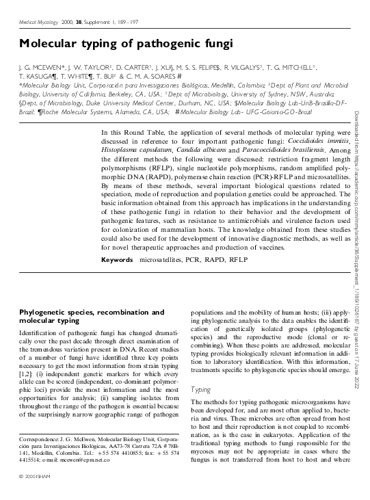 (PDF) Molecular typing of pathogenic fungi | Jianping Xu - Academia.edu