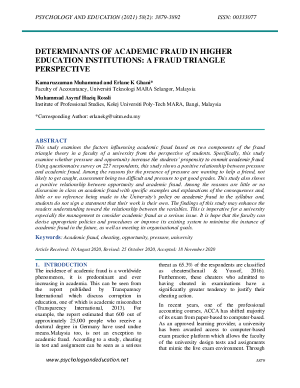 (PDF) Determinants of Academic Fraud in Higher Education Institutions ...