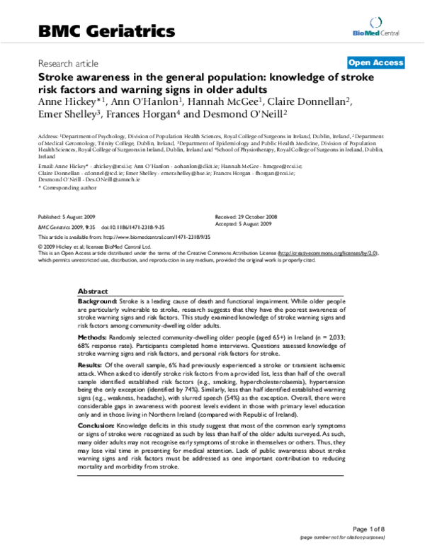 (PDF) Stroke awareness in the general population: knowledge of stroke ...
