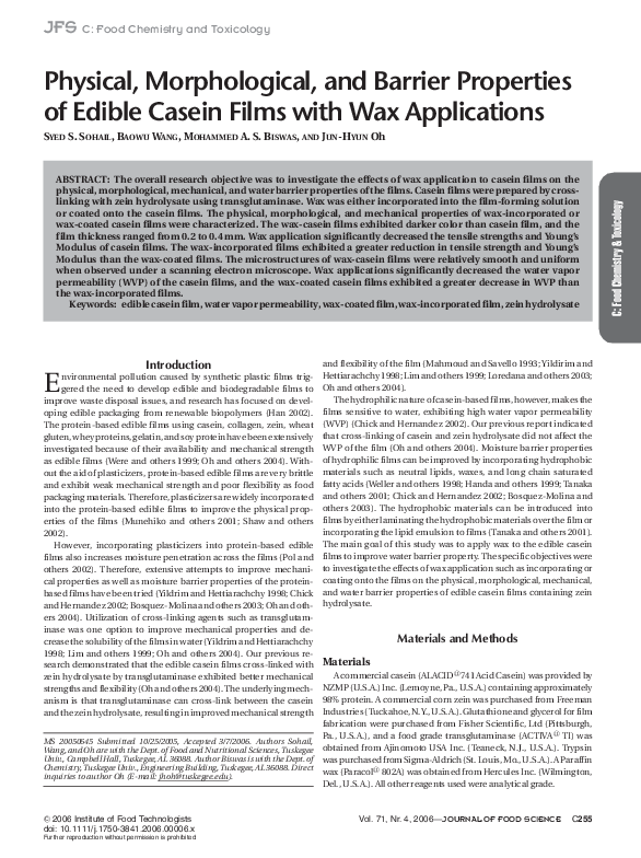 (PDF) Physical, Morphological, and Barrier Properties of Edible Casein ...