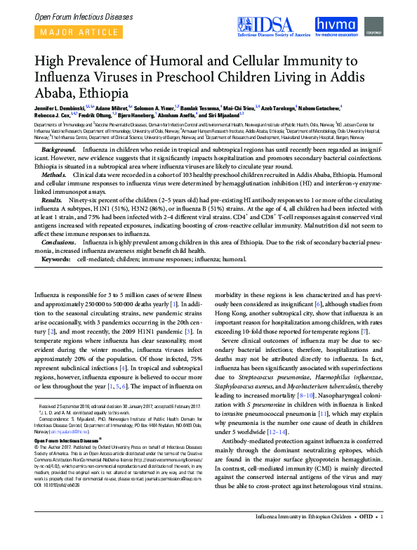 (PDF) High prevalence of humoral and cellular immunity to influenza ...