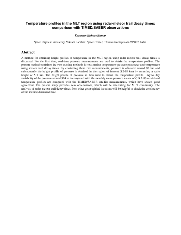 (PDF) Temperature profiles in the MLT region using radar-meteor trail ...