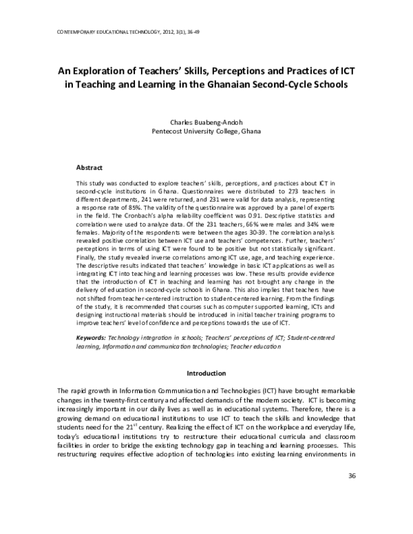 (PDF) An Exploration of Teachers’ Skills, Perceptions and Practices of ICT in Teaching and ...