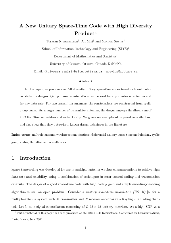 (PDF) A New Unitary Space-Time Code with High Diversity Product