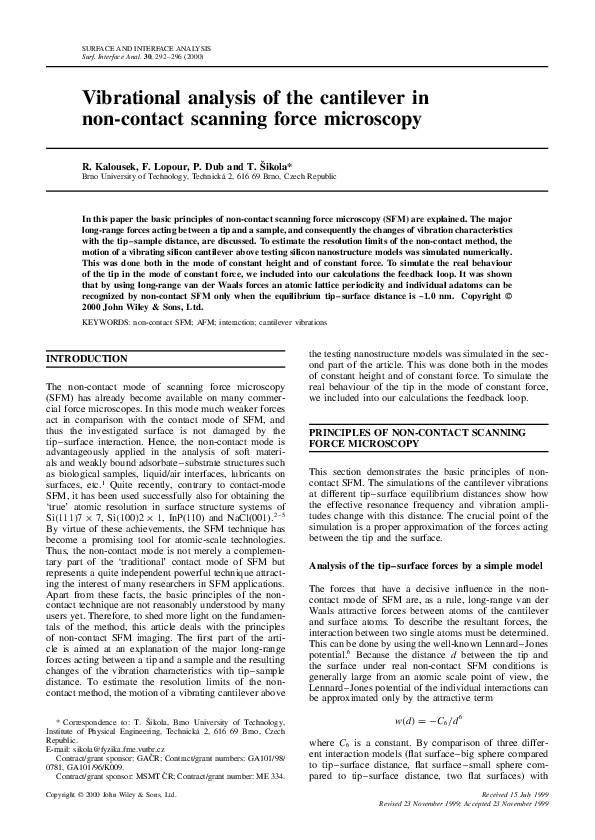 (PDF) Vibrational analysis of the cantilever in non‐contact scanning ...