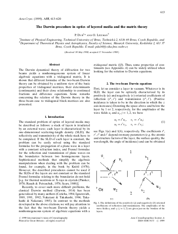 Pdf The Darwin Procedure In Optics Of Layered Media And The Matrix Theory