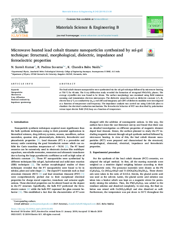 (PDF) Microwave heated lead cobalt titanate nanoparticles synthesized by sol-gel technique ...