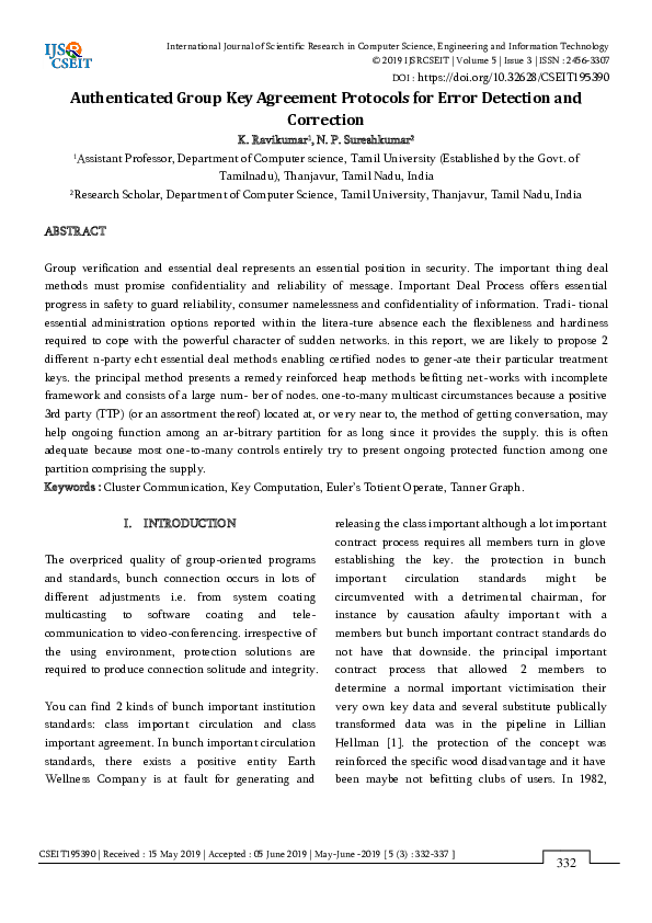Pdf Authenticated Group Key Agreement Protocols For Error Detection And Correction