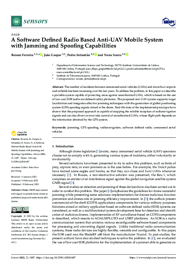 (PDF) A Software Defined Radio Based Anti-UAV Mobile System with Jamming and Spoofing Capabilities