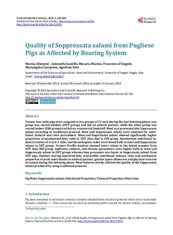 (PDF) Quality of Soppressata salami from Pugliese Pigs as Affected by ...