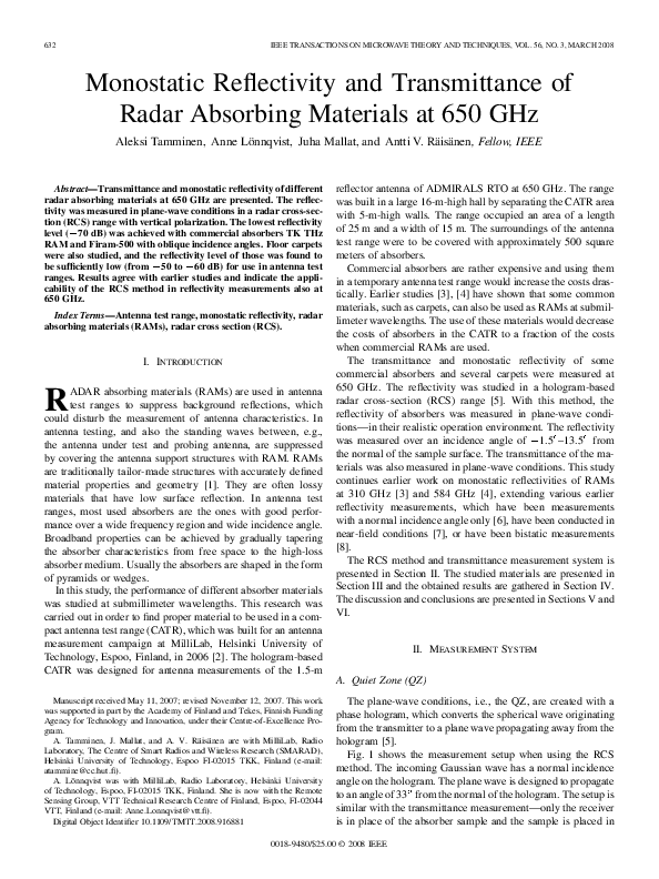 (PDF) Monostatic Reflectivity and Transmittance of Radar Absorbing ...