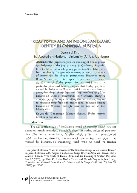 (PDF) Friday Prayer and an Indonesian Islamic Identity in Canberra ...