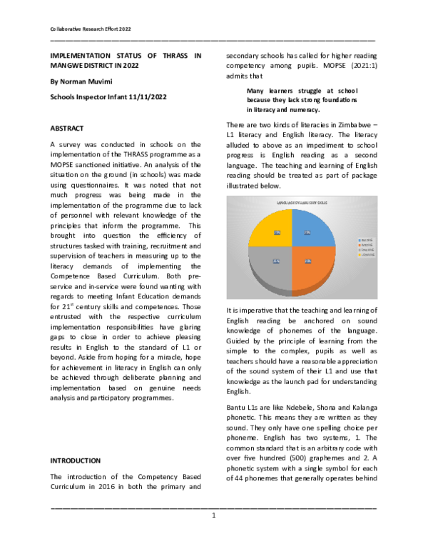 (DOC) IMPLEMENTATION STATUS OF THRASS IN MANGWE DISTRICT IN 2022