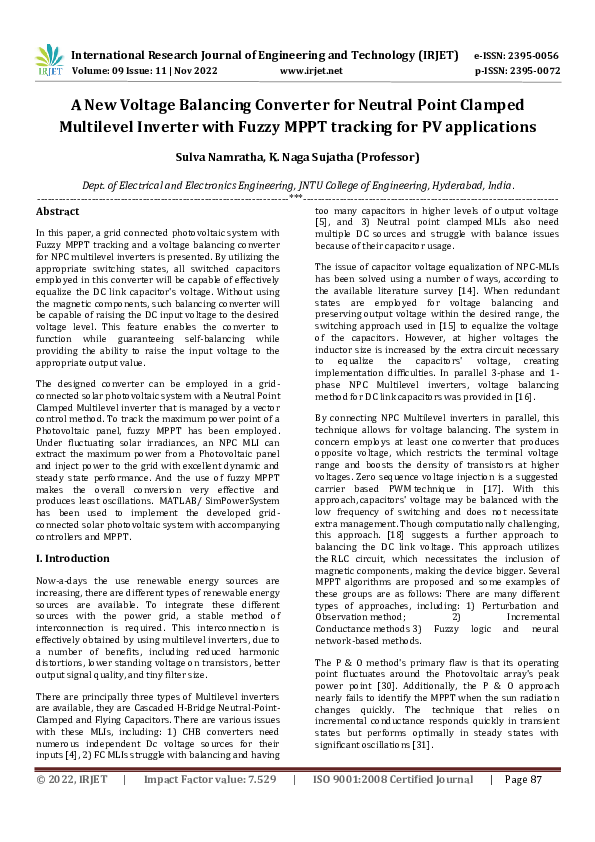 (PDF) A New Voltage Balancing Converter for Neutral Point Clamped Multilevel Inverter with Fuzzy ...