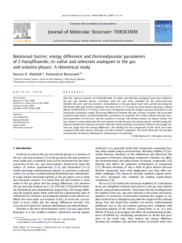 (PDF) Rotational barrier, energy difference and thermodynamic ...