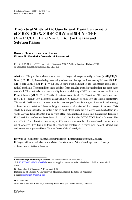 (PDF) Gauche vs. Trans Conformers of SiH2X-CH2X