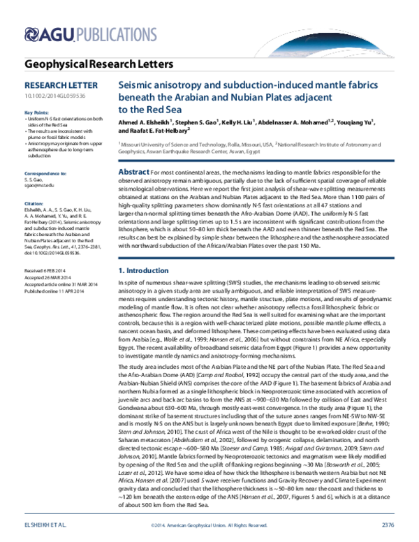 (PDF) Seismic anisotropy and subduction-induced mantle fabrics beneath ...