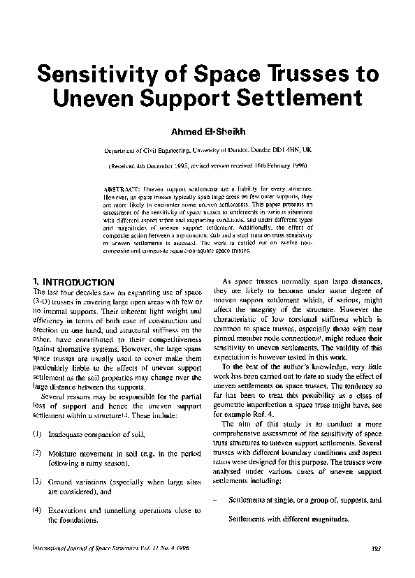 (PDF) Sensitivity of Space Trusses to Uneven Support Settlement