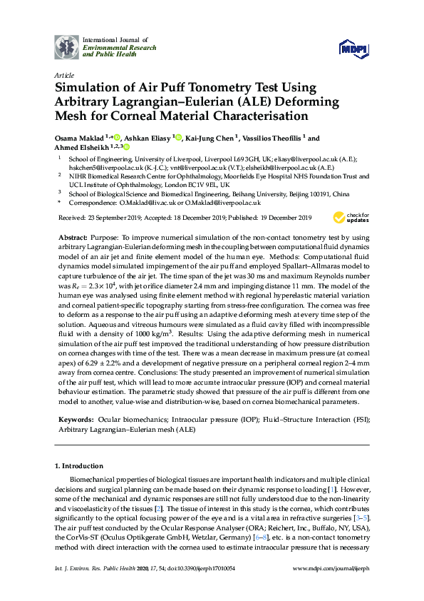 (PDF) Simulation of Air Puff Tonometry Test Using Arbitrary Lagrangian ...