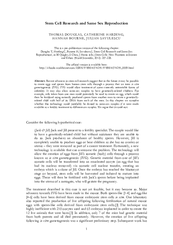 Pdf Stem Cell Research And Same Sex Reproduction