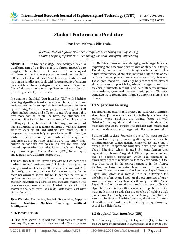 (PDF) Student Performance Predictor