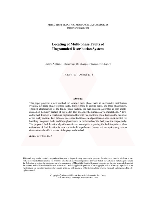 (PDF) Locating of multi-phase faults of ungrounded distribution system