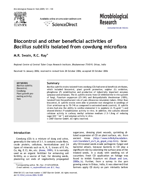 (PDF) Biocontrol and other beneficial activities of Bacillus subtilis ...