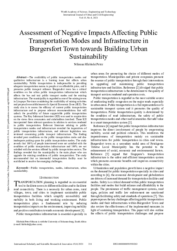 (PDF) Assessment of Negative Impacts Affecting Public Transportation ...