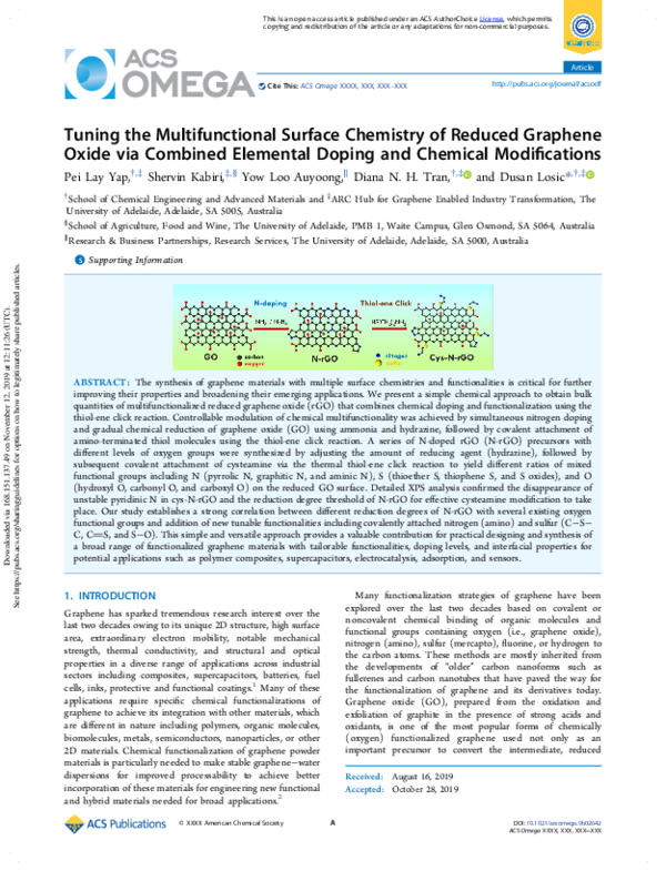 (PDF) Tuning the Multifunctional Surface Chemistry of Reduced Graphene Oxide via Combined ...