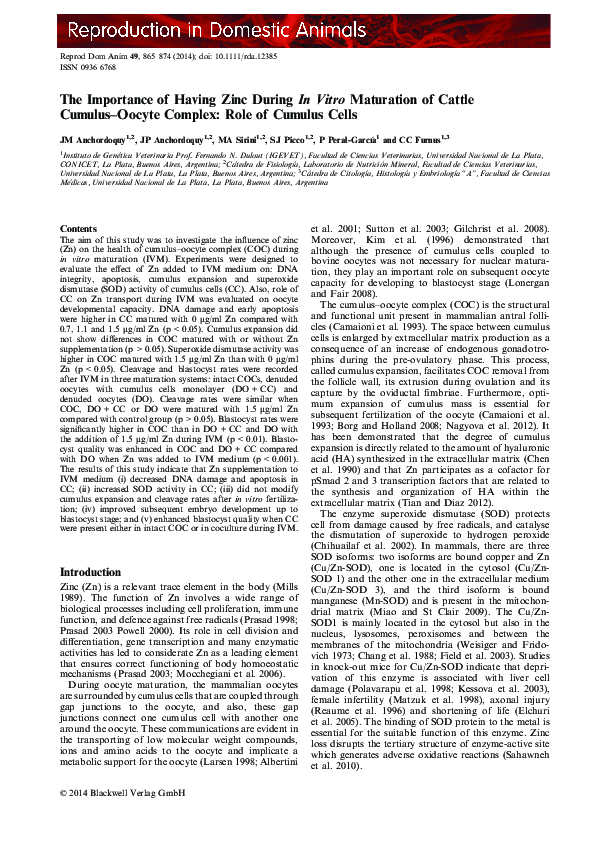 (PDF) The Importance of Having Zinc DuringIn VitroMaturation of Cattle ...
