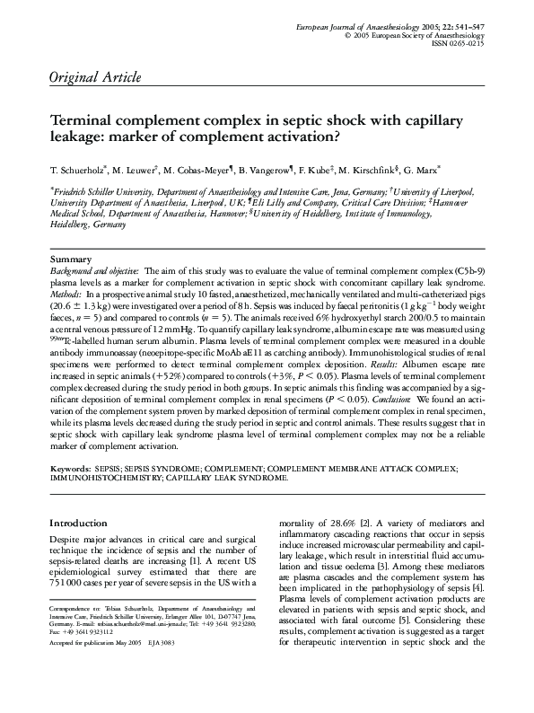 (PDF) Terminal complement complex in septic shock with capillary ...