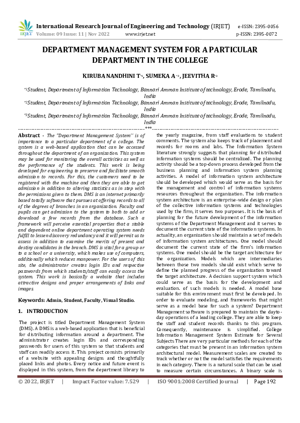 (PDF) DEPARTMENT MANAGEMENT SYSTEM FOR A PARTICULAR DEPARTMENT IN THE ...